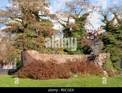 Broken old brick building at the Danish coast, ocean background Stock ...