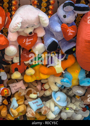 A collection of cuddly toy prizes at a funfair in Arras, France taken ...