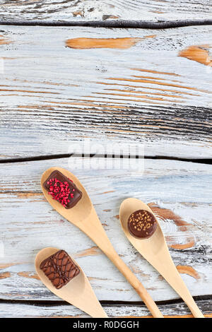 Three vintage spoons in wooden box, top view Stock Photo - Alamy