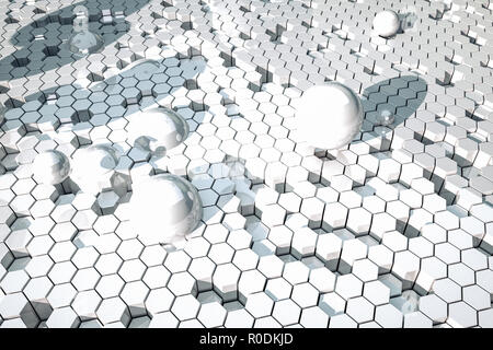 3d rendering, Fireball, Glass balls and luminescent squares Stock Photo ...