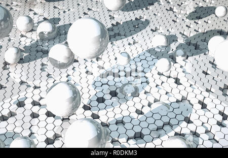 3d rendering, Fireball, Glass balls and luminescent squares Stock Photo ...