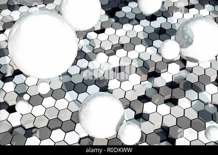3d rendering, Fireball, Glass balls and luminescent squares Stock Photo ...