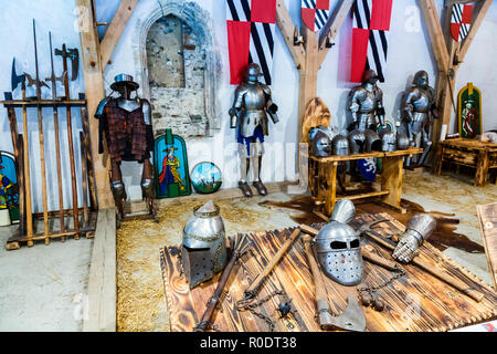 Predjama Castle interior, Slovenia, medieval armoury room with full ...