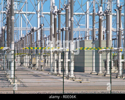 high voltage transformers at an Electricity transformation substation ...