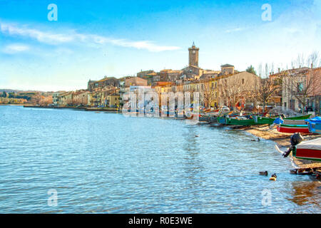 view of the burg of Marta on Bolsena lake, Lazio, Italy Stock Photo - Alamy
