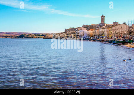 view of the burg of Marta on Bolsena lake, Lazio, Italy Stock Photo - Alamy