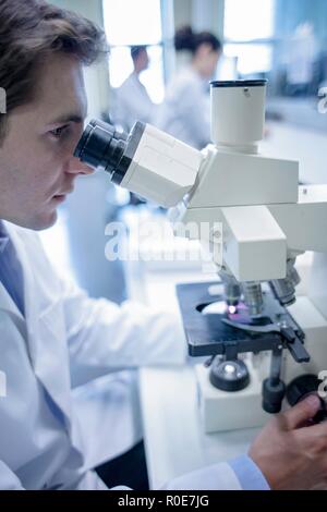 Male laboratory assistant using equipment Stock Photo - Alamy