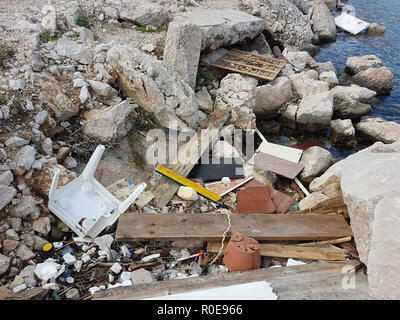 Pollution On Mediterranean Sea After The Storm, Garbage And Waste ...