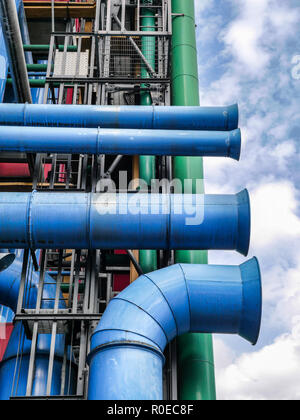 External colorful metal tubing of the Centre Georges Pompidou in Paris ...