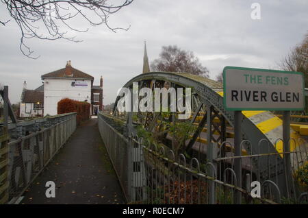 Bridge over the river Glen.@ Surfleet . sea flood defence dyke. The ...