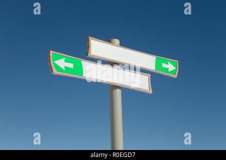 Direction road signs, two empty blank signpost signages, isolated ...