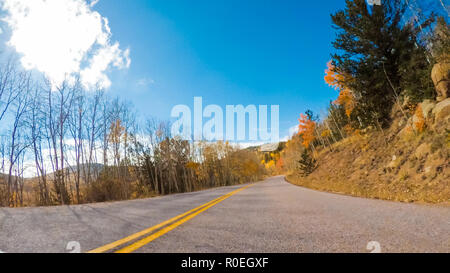 Driving on mountain highway 67 to Colorado Springs in Autumn Stock ...