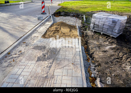 New pavement paving with integrated guidelines for people with visual ...