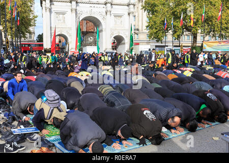 Muslims Praying in Hyde Park Following a March Through London Stock ...