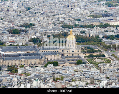 Yellow golden Dome of Monument called Les Invalides in Paris France ...