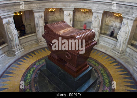 The red quartzite and granite tomb of emperor Napoleon Bonaparte at Les Invalides, in Paris ...
