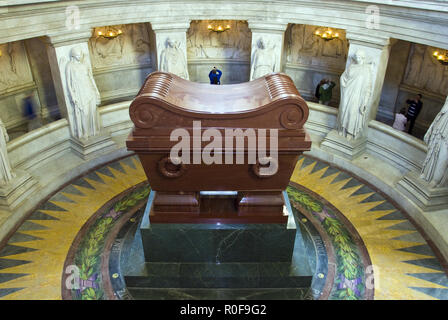 The red quartzite and granite tomb of emperor Napoleon Bonaparte at Les Invalides, in Paris ...