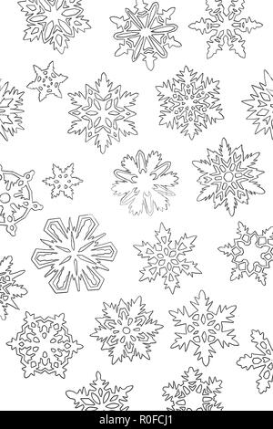 a lot of paper white cutout snowflakes on background Stock Photo - Alamy