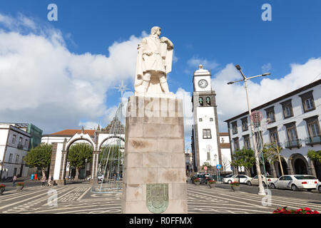 The main square in downtown Ponta Delgada Sao Miguel island Azores ...