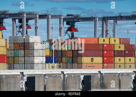 Shipping containers in the Port of Montreal are photographed in ...