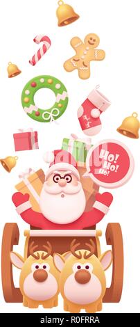 Merry Christmas Santa Claus delivering gifts by chimney poster Stock ...