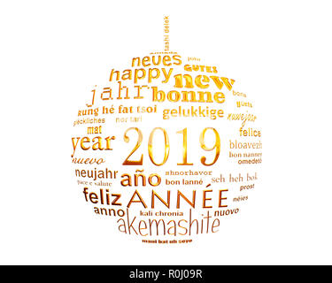 2019 new year multilingual text word cloud greeting card in the shape ...