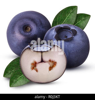 fresh blueberry and half isolated on white background closeup with ...