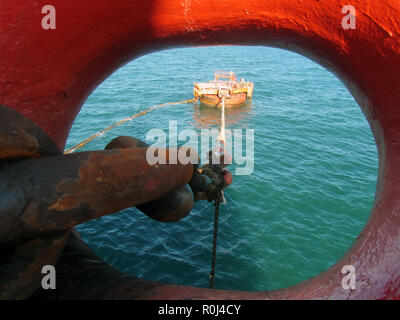 Offshore oil loading from single buoy mooring into oil tanker. Single ...
