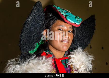 a Ladakhi woman wearing Traditional Ladakhi Dress in Ladakh festivales ...