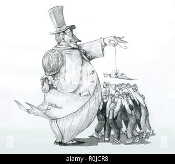 rich master attracts workers with carrot and he hides a big baton ...