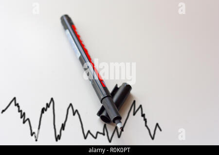 Stock chart drawing on paper, View from above Stock Photo - Alamy