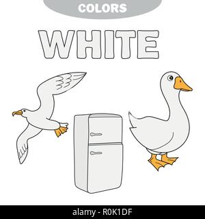 Learning colors. White color. Flashcard for kids. Cute cartoon ...
