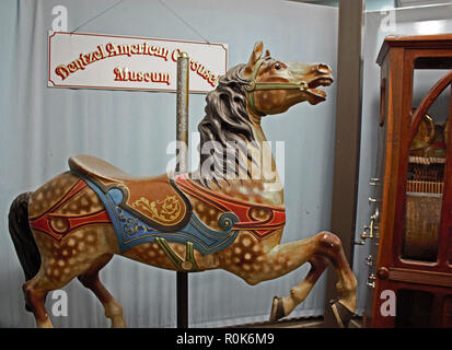 Hand carved wooden horse at the Dentzel American Carousel Museum in ...