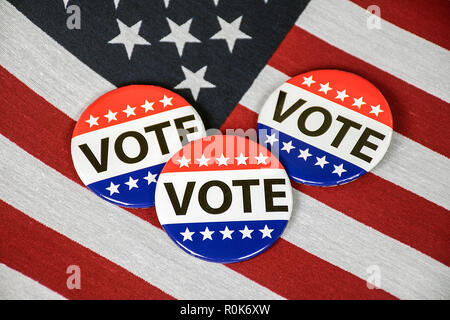 patriotic campaign voting pins on vintage United States Constitution ...