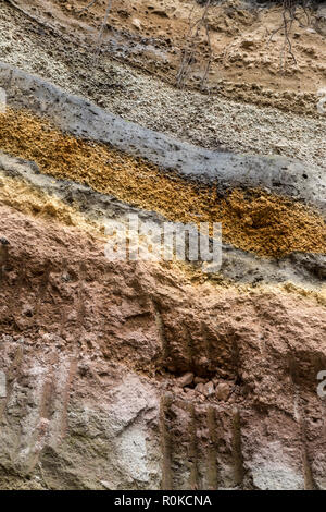 Layers of mixed volcanic sediments, Iztaccihuatl Popocatepetl National ...