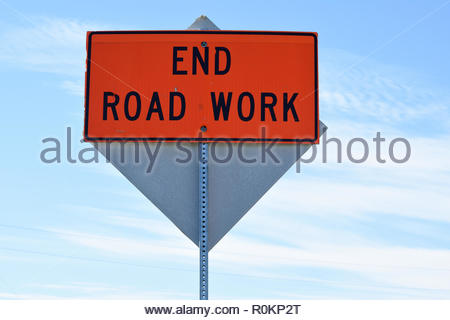 End of work road sign in French in Montreal, Quebec. "Fin" road work ...