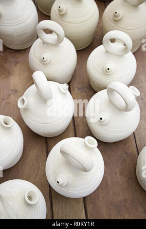 Handmade clay jugs, detail of some old clay pots, tradition and ...
