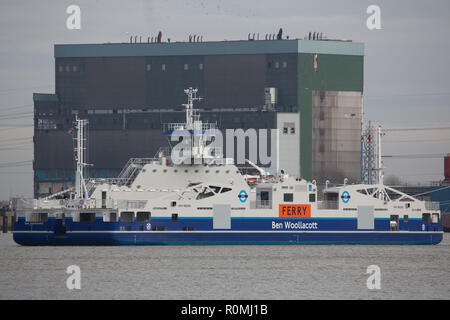 One of the new Woolwich Ferry vessels out on the River Thames during ...