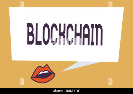 Writing note showing Blockchain. Business concept for digital database ...