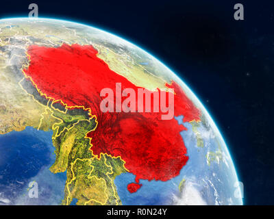 China from space on realistic model of planet Earth with country ...