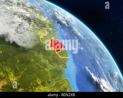Suriname on realistic model of planet Earth with country borders and ...
