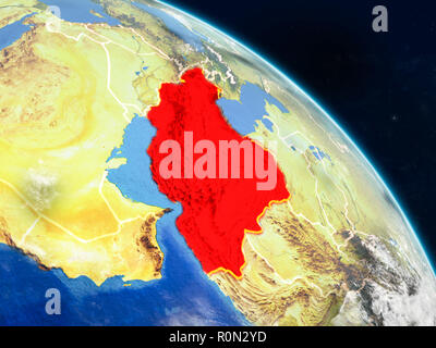 Iran from space on realistic model of planet Earth with country borders ...