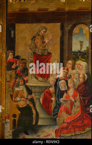 Details of the Fifteenth-century reredos showing scenes in the life of ...