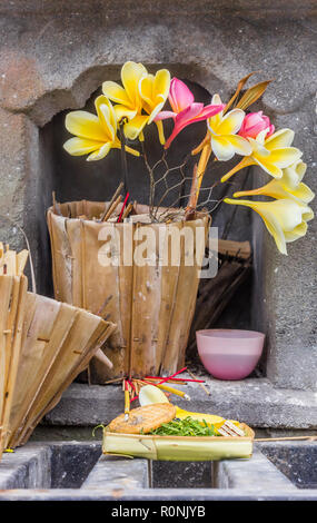 Colorful offering basket at the Besakih temple on Bali, Indonesia Stock ...
