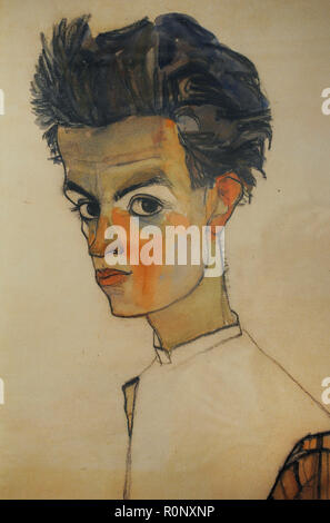 Egon Schiele - Self-Portrait with Striped Armlets Stock Photo - Alamy