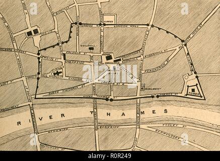 An old map showing the City of London in late Tudor & early Stuart time ...