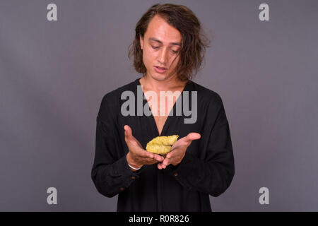 Portrait Of Funny Black Man In Apron With Mop In Hands Stock Photo - Alamy