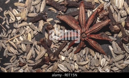 aromatic spices and herbs; star anise, cloves and cumin Stock Photo - Alamy