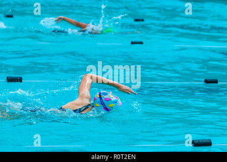 Woman swimming laps Stock Photo - Alamy