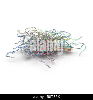 Old electrical cables during demolition. Tangled on on white. 3D ...